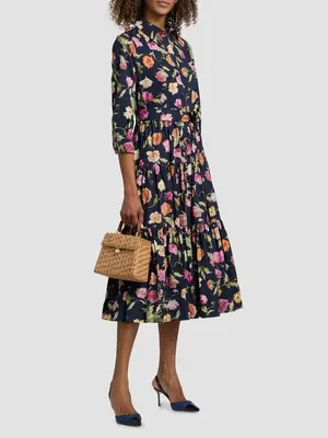 Carolina Herrera Poppy-print Tiered Midi-shirtdress