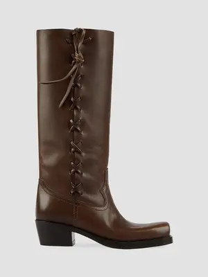 Paris Texas Roxanne 45mm Lace-up Detail Leather Boots - Cioccolato