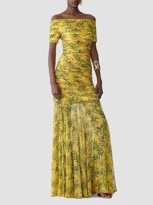 Carolina Herrera Olive Branch Off-the-shoulder Gathered Silk Gown