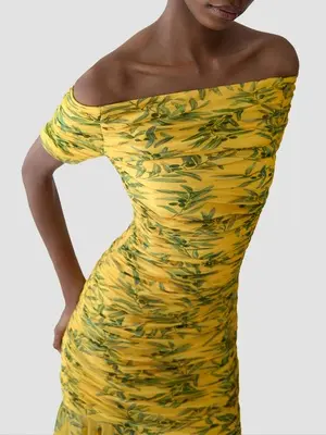 Carolina Herrera Olive Branch Off-the-shoulder Gathered Silk Gown