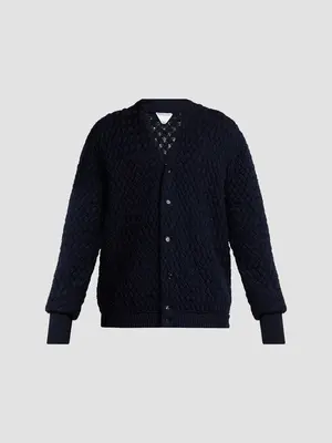 Bottega Veneta Intrecciato Wool Cardigan - Midnight Blue