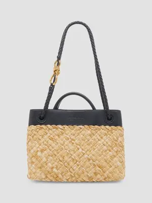 Bottega Veneta Andiamo Small Raffia & Leather Top Handle Bag