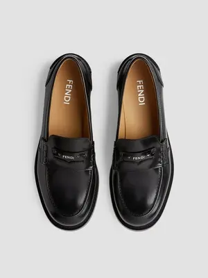 Fendi Logo Leather Loafers