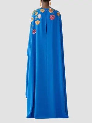 Carolina Herrera Floral-embroidered Cape Caftan-inspired Gown