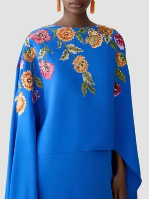 Carolina Herrera Floral-embroidered Cape Caftan-inspired Gown