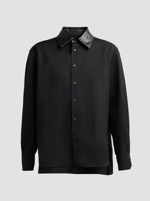 Bottega Veneta Intrecciato Leather Collar Wool Shirt
