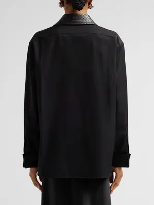 Bottega Veneta Intrecciato Leather Collar Wool Shirt