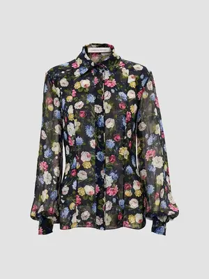 Carolina Herrera Cabana Isabella Floral Silk Shirt - Midnight Multi