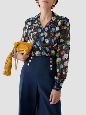 Carolina Herrera Cabana Isabella Floral Silk Shirt - Midnight Multi