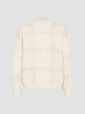 Brunello Cucinelli Virgin Wool, Cashmere And Silk Mock Neck Sweater With Dazzling Checks Embroidery - Panama