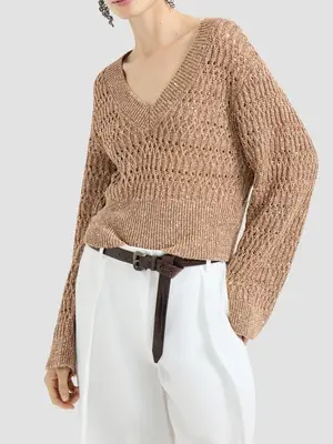 Brunello Cucinelli Linen Dazzling Braids Sweater
