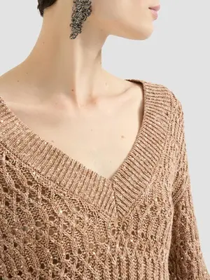 Brunello Cucinelli Linen Dazzling Braids Sweater