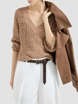 Brunello Cucinelli Linen Dazzling Braids Sweater
