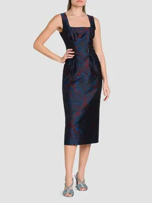 Etro Jacquard Square Neck Midi-dress - Multicolor Blue Base