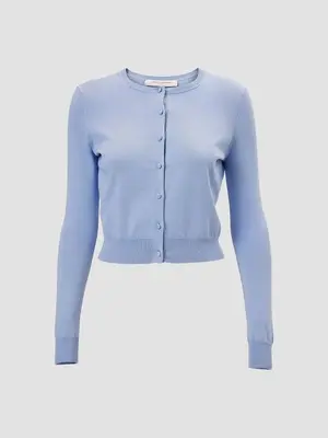 Carolina Herrera Cabana Crewneck Silk-cotton Long-sleeve Cardigan Cloudy Blue