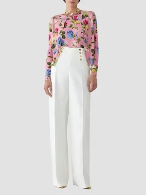 Carolina Herrera Cabana Floral Crewneck Long-sleeve Cardigan