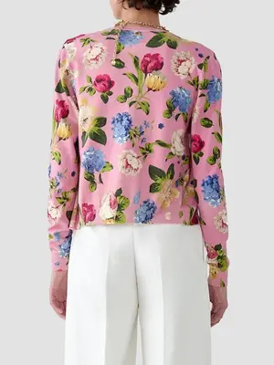 Carolina Herrera Cabana Floral Crewneck Long-sleeve Cardigan