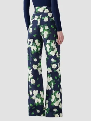Carolina Herrera Cabana Diane Floral Cotton-blend Wide-leg Pants - Midnight Multi