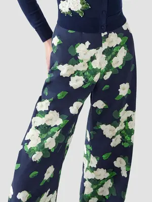 Carolina Herrera Cabana Diane Floral Cotton-blend Wide-leg Pants - Midnight Multi