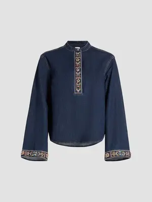 Cinq À Sept Birdie Embellished Denim Top - Abyss