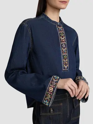 Cinq À Sept Birdie Embellished Denim Top