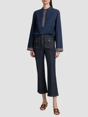 Cinq À Sept Birdie Embellished Denim Top