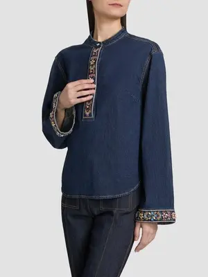 Cinq À Sept Birdie Embellished Denim Top