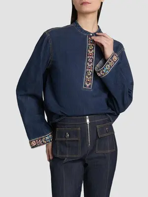 Cinq À Sept Birdie Embellished Denim Top