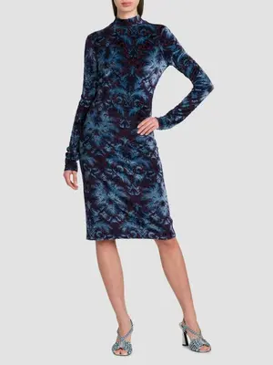 Etro Jacquard Velvet Mock Turtleneck Dress