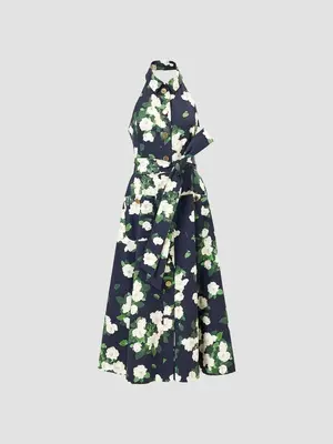 Carolina Herrera Cabana Floral Halterneck Button-front Cotton-blend Midi-dress