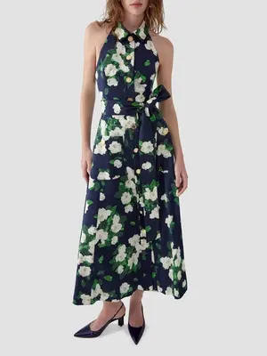 Carolina Herrera Cabana Floral Halterneck Button-front Cotton-blend Midi-dress