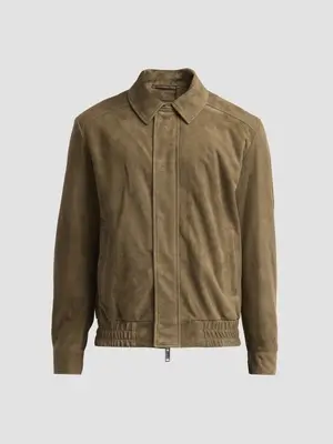 SLOWEAR Suede Bomber Jacket - Medium Green