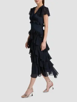 Cinq À Sept Tatum Tiered Ruffled Chiffon Midi-dress