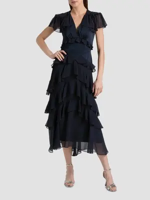 Cinq À Sept Tatum Tiered Ruffled Chiffon Midi-dress