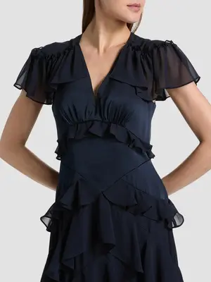 Cinq À Sept Tatum Tiered Ruffled Chiffon Midi-dress - Navy