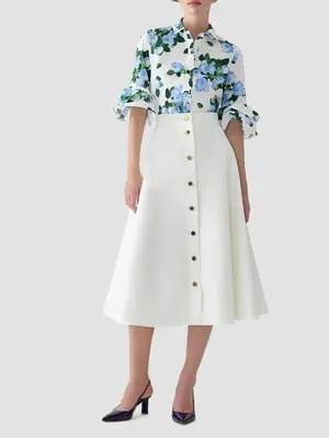 Carolina Herrera Cabana Floral Ruffle-sleeve Stretch-cotton Top - White Multi