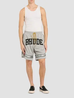 Rhude Baggy Mesh Collegiate Logo Shorts
