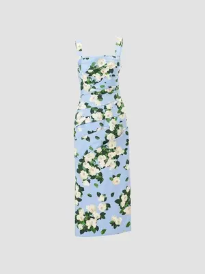 Carolina Herrera Cabana Floral Draped Thick-strap Cotton-blend Midi-dress