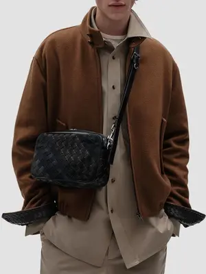 Bottega Veneta Small Intrecciato Leather & Suede Crossbody Camera Bag - Black Silver