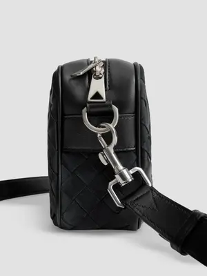 Bottega Veneta Small Intrecciato Leather & Suede Crossbody Camera Bag - Black Silver
