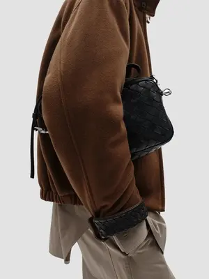 Bottega Veneta Small Intrecciato Leather & Suede Crossbody Camera Bag - Black Silver