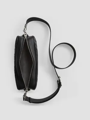 Bottega Veneta Small Intrecciato Leather & Suede Crossbody Camera Bag - Black Silver