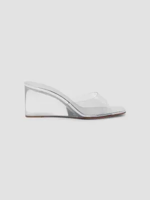 Amina Muaddi Lupita 70mm Glass Wedge Sandals - Transparent Silver Mirror