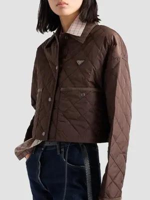 Prada Lightweight Nylon Cropped Blouson Jacket - Brown