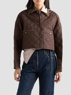 Prada Lightweight Nylon Cropped Blouson Jacket - Brown