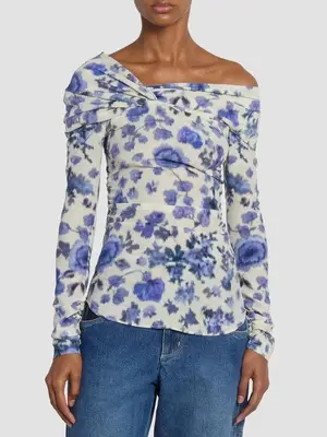 Isabel Marant Étoile Danka Floral Ruched Stretch-silk Top - Blue