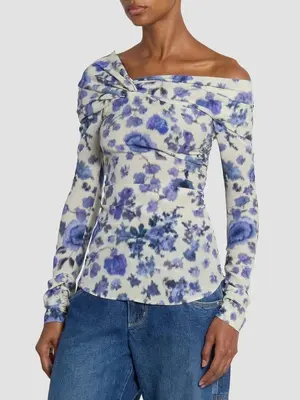 Isabel Marant Étoile Danka Floral Ruched Stretch-silk Top - Blue
