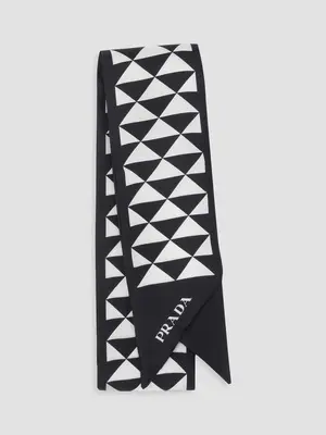 Prada Skinny Printed Silk Twill Rectangular Scarf - Black