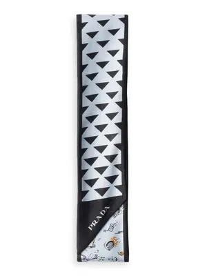 Prada Skinny Printed Silk Twill Rectangular Scarf - Black