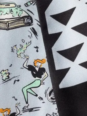 Prada Skinny Printed Silk Twill Rectangular Scarf - Black
